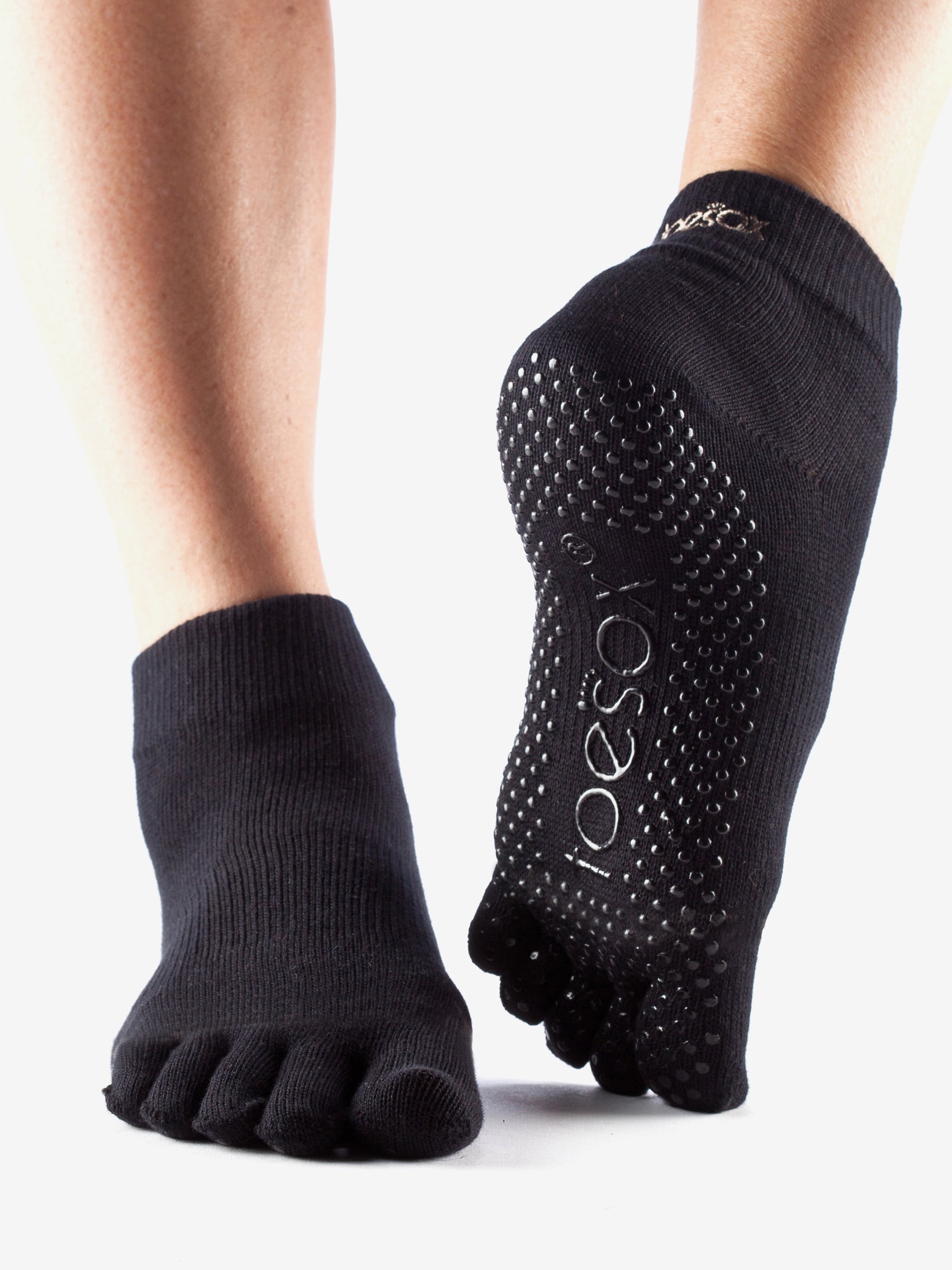 ToeSox Full Toe Ankle - Black - with patented non-slip grip sole ...